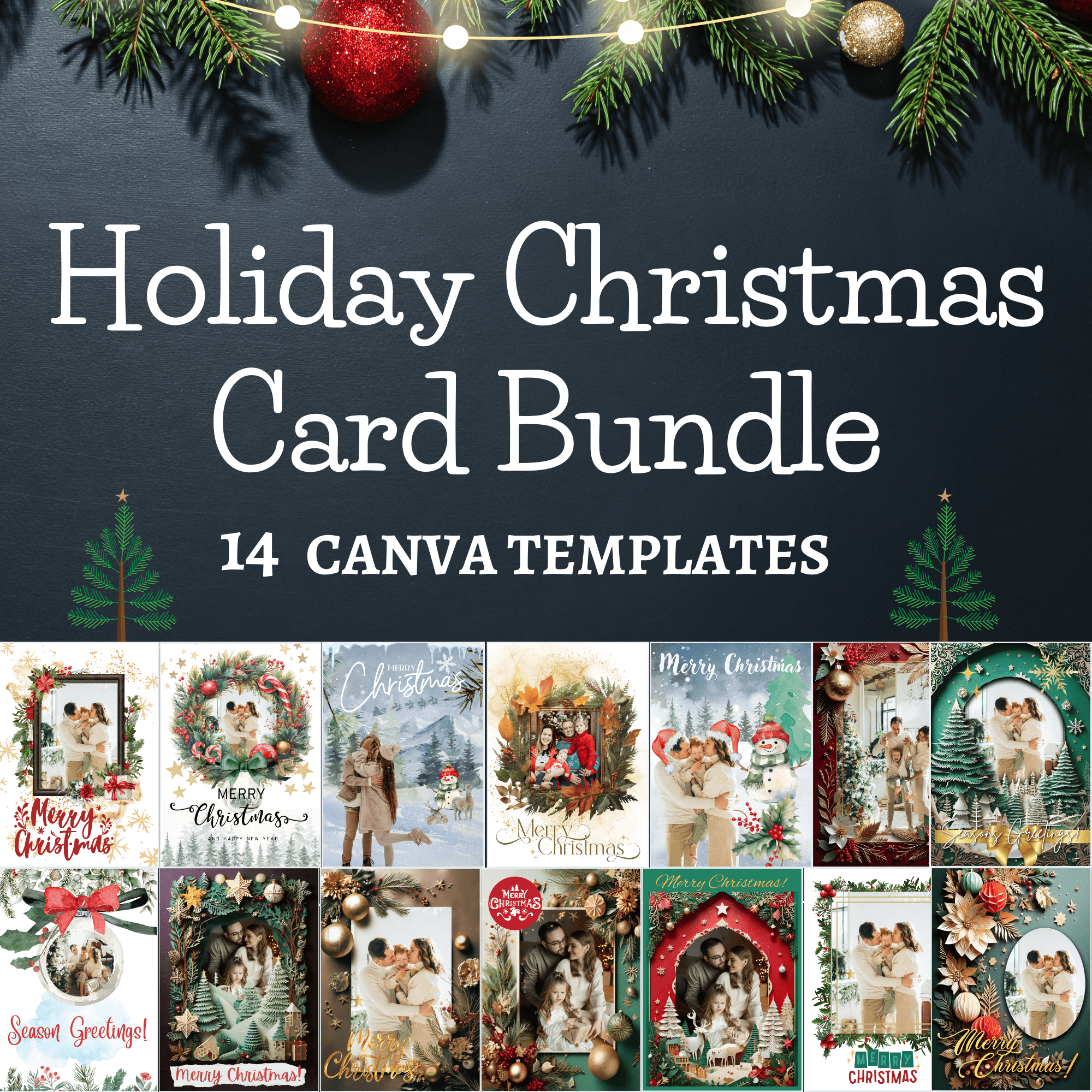 Editable Holiday Christmas Card Bundle | Presets.io